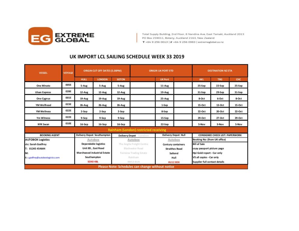 UK Sailing Schedule - ExtremeGlobal