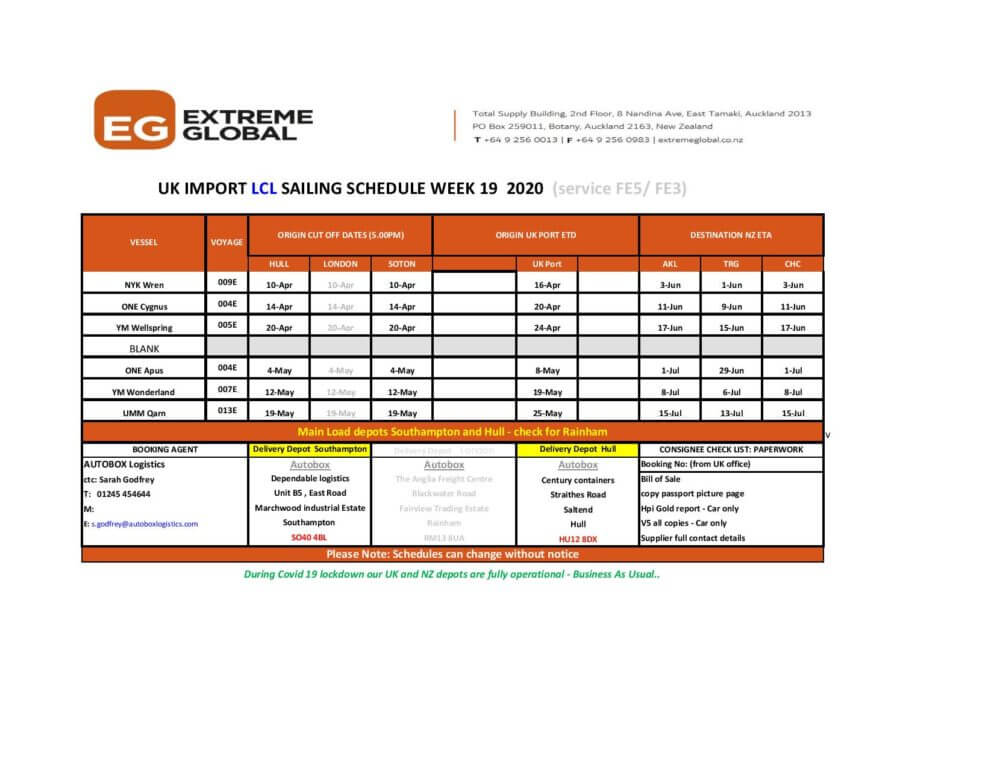 UK Sailing Schedule - ExtremeGlobal